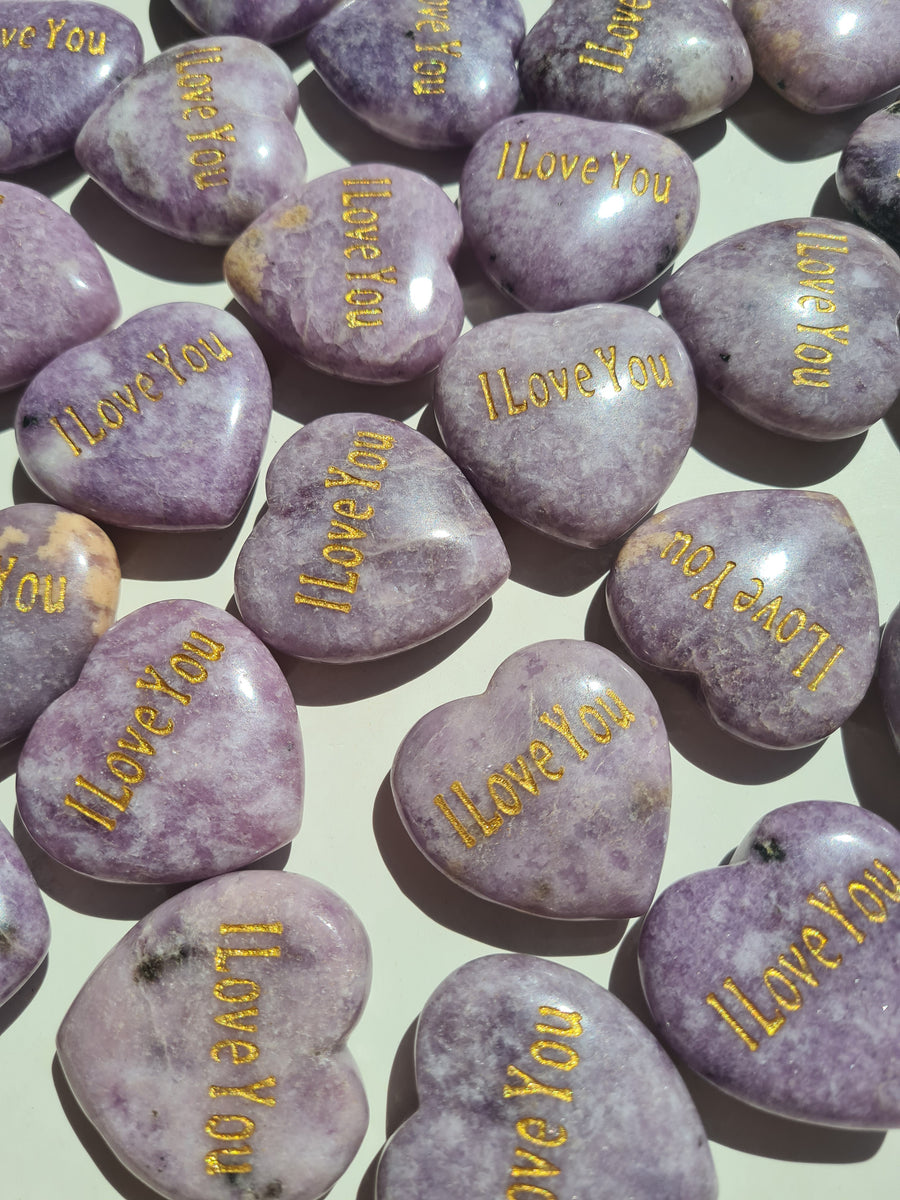 I Love you Lepidolite Wordstone Heart – Aquarius Crystals