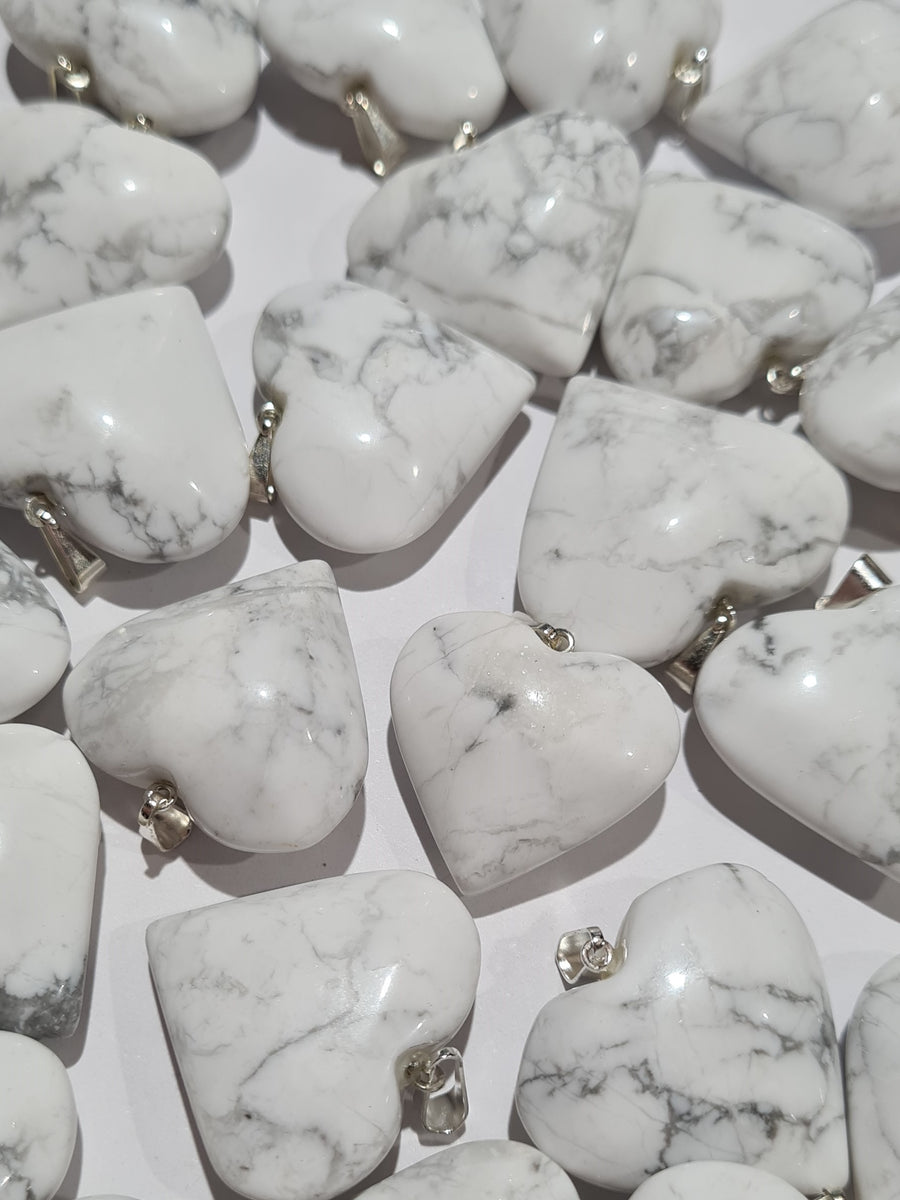 White Howlite Heart Pendants – Aquarius Crystals