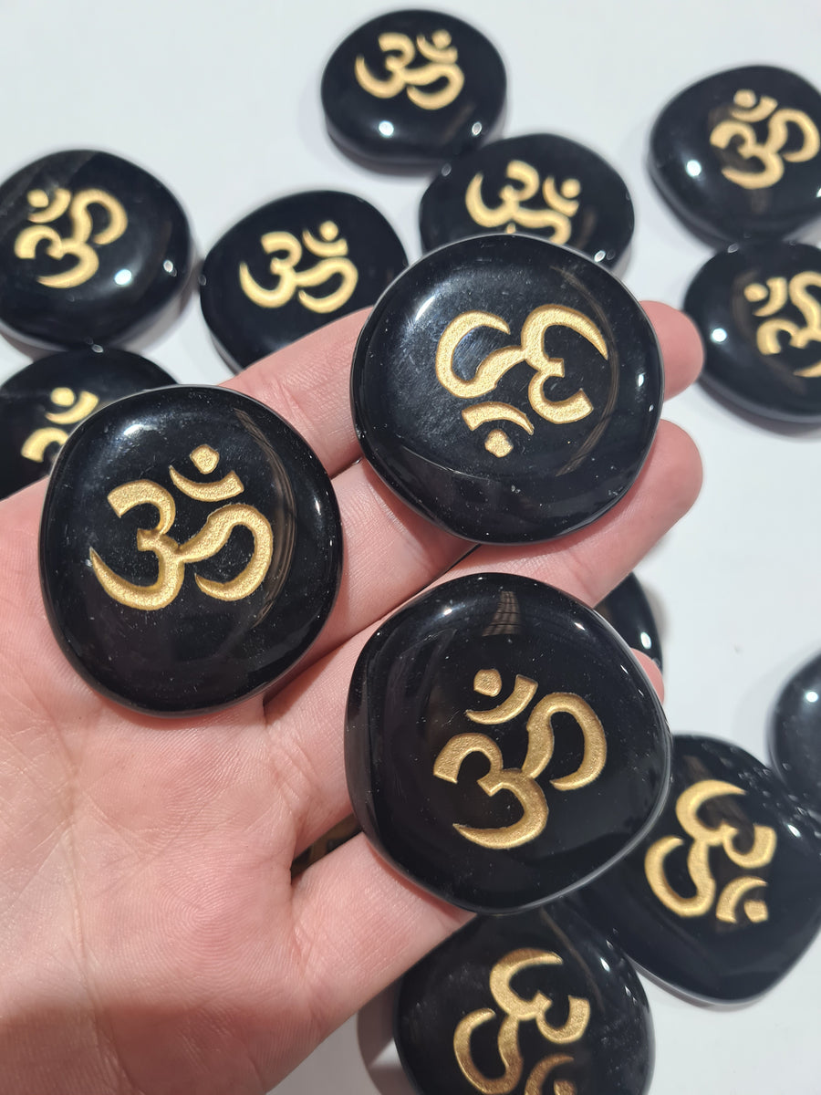 OM Symbol Obsidian Wordstone – Aquarius Crystals